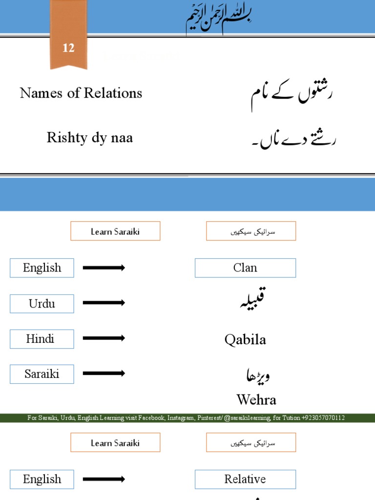 Learn Saraiki Family Terms | PDF | Kinship And Descent | Language ...