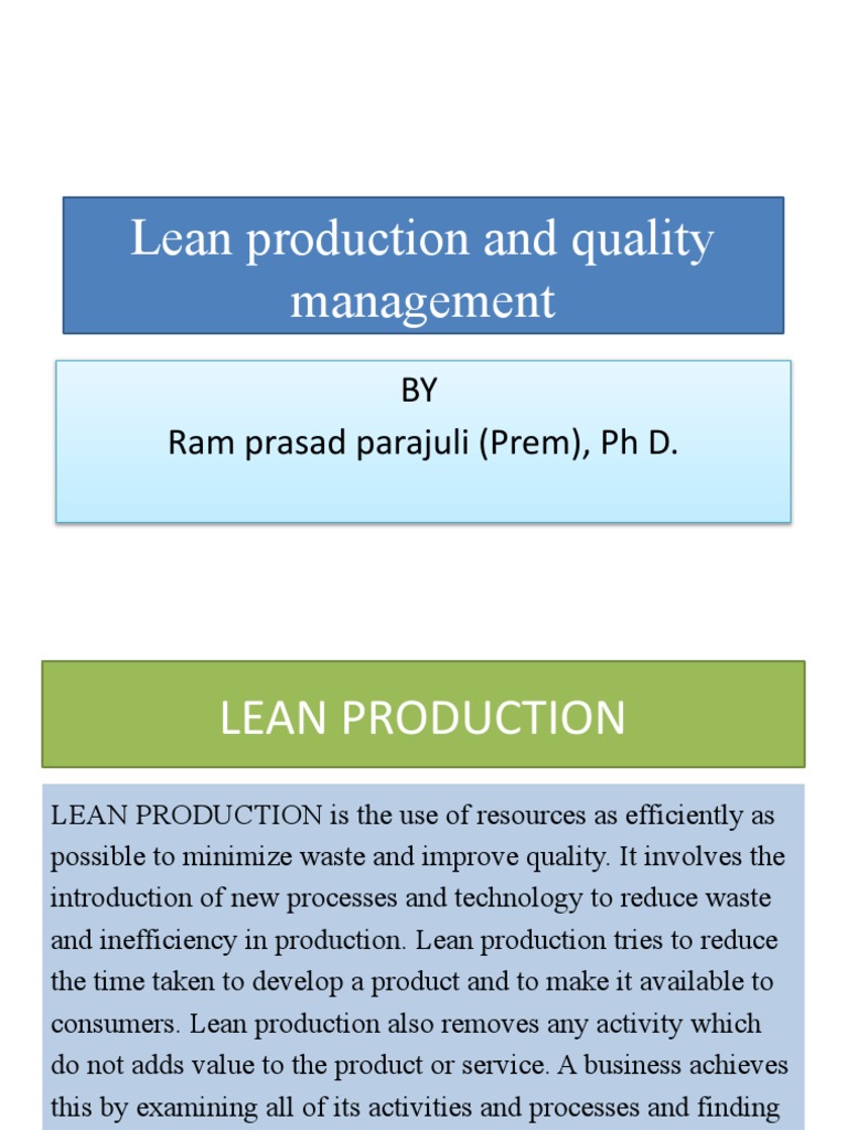Lean Production and Quality Management | PDF