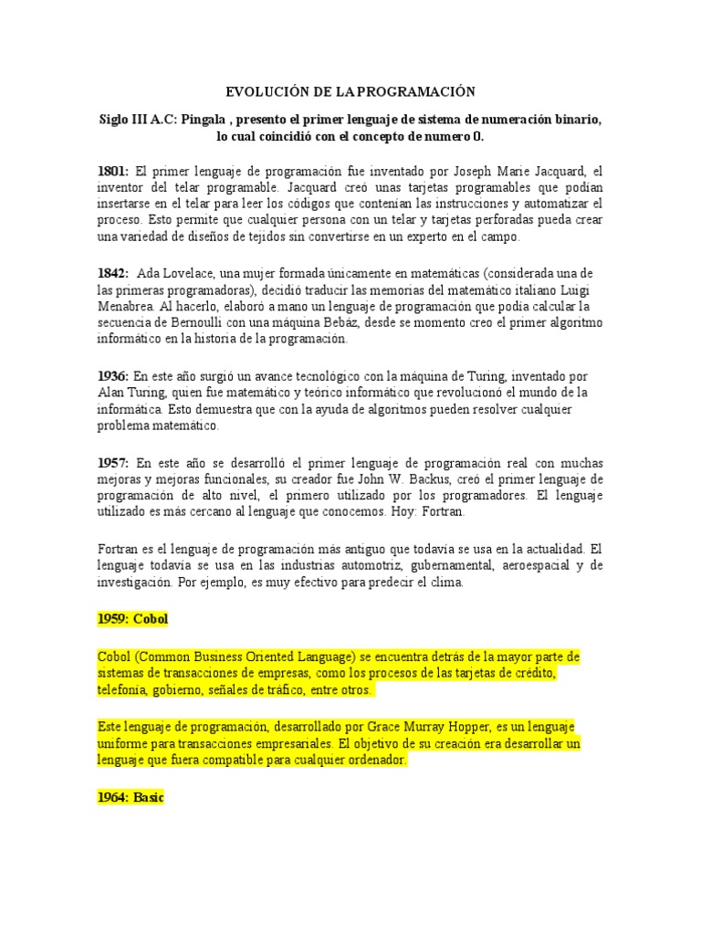 Evolución de La Programación | PDF | Lenguaje de programación ...