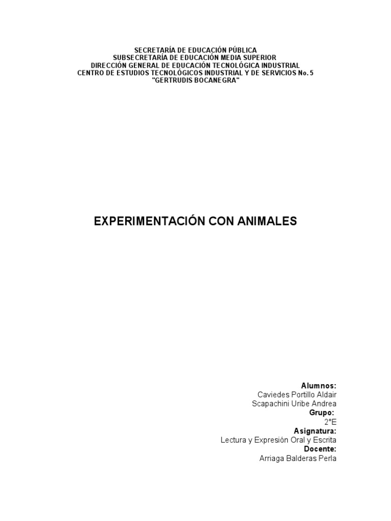 Ensayo sobre la experimentación animal | PDF | Pruebas en animales ...