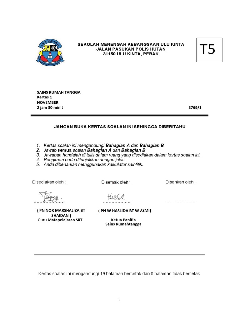 Soalan Percubaan SRT 2022 SMKUK | PDF