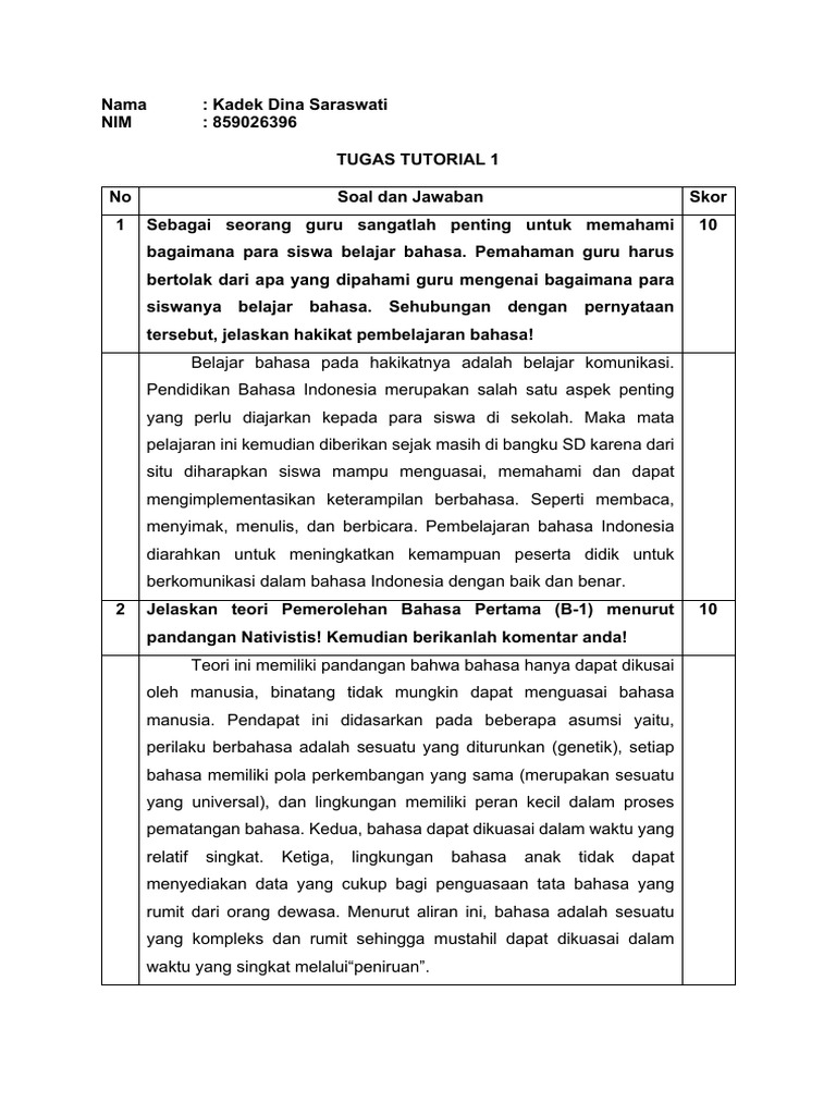 BHS INDO TUGAS TUTORIAL 1 | PDF