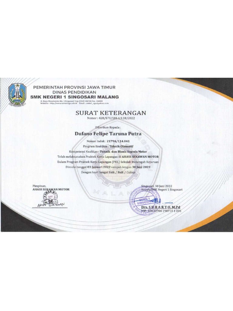 Sertifikat Magang | PDF