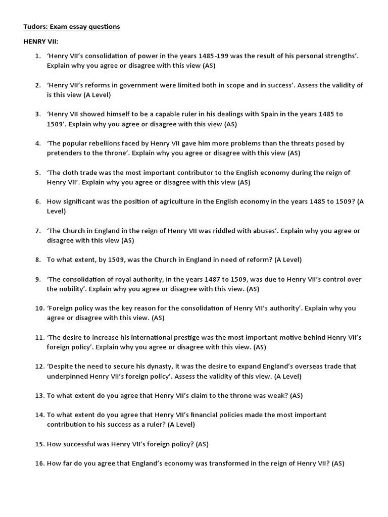 All Tudor Exam Questions | PDF | House Of Tudor