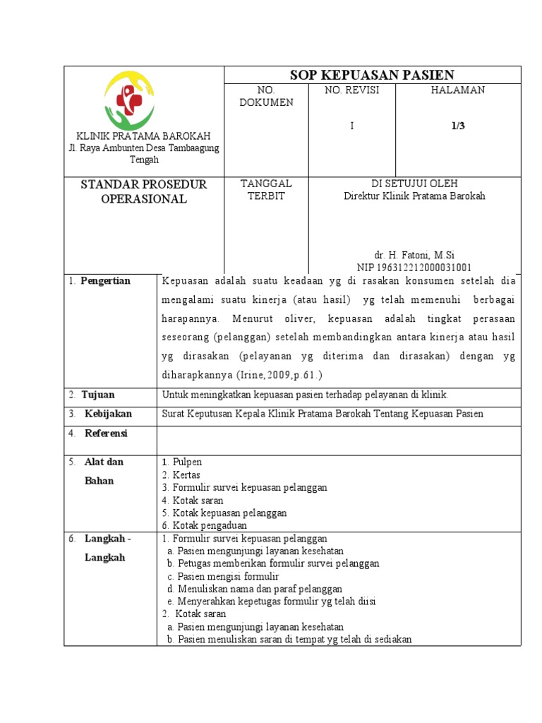 Sop Kepuasan Pasien | PDF