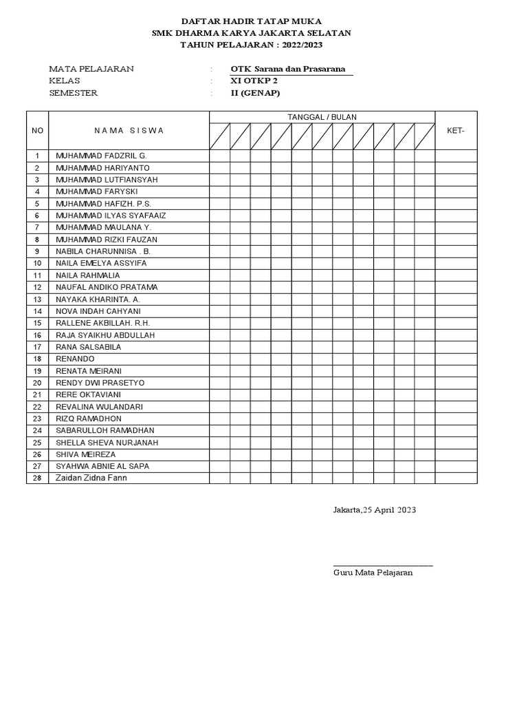 Absensi & Nilai Otkp 2 | PDF