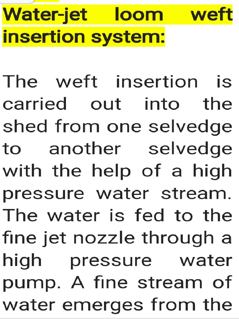 Weft Insertion - Water Jet Loom | PDF