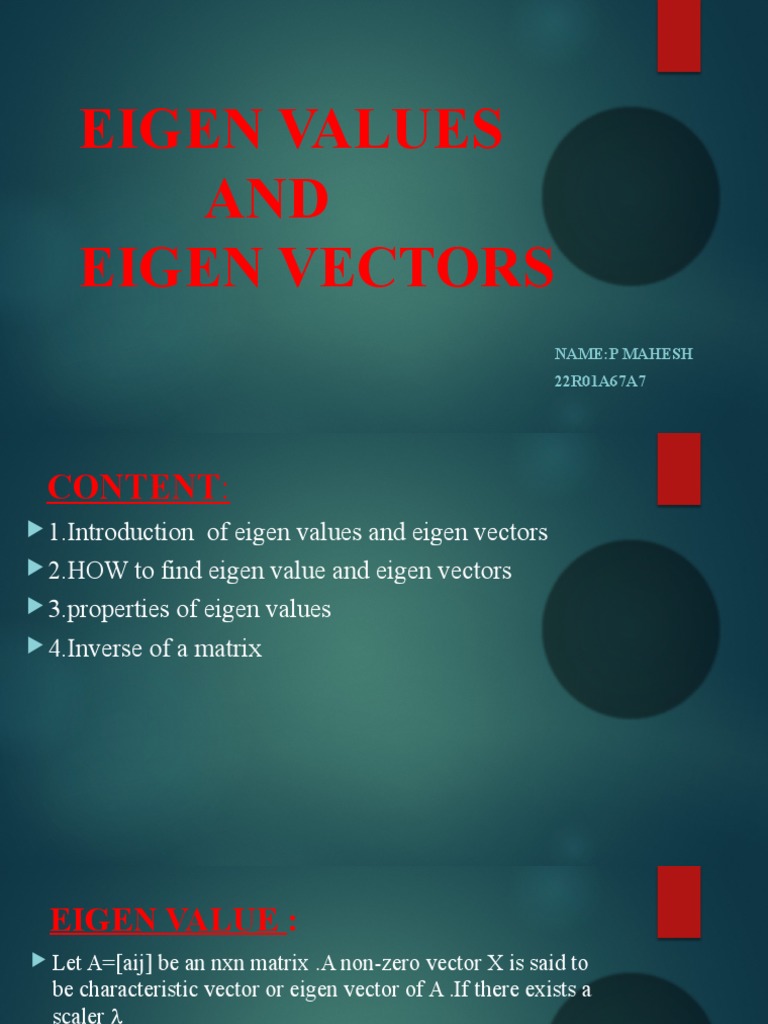 Eigen Values And Eigen Vector Pdf Eigenvalues And Eigenvectors 8520