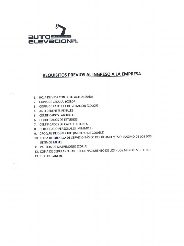 Requisitos Ingreso Personal | PDF