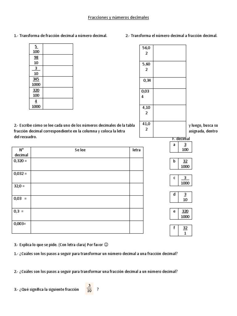 Fracciones y Números Decimales | PDF