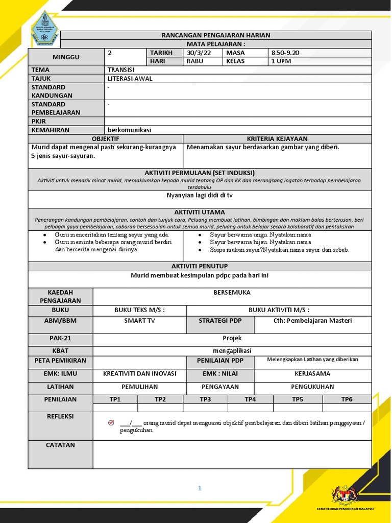 RPH Minggu Transisi | PDF
