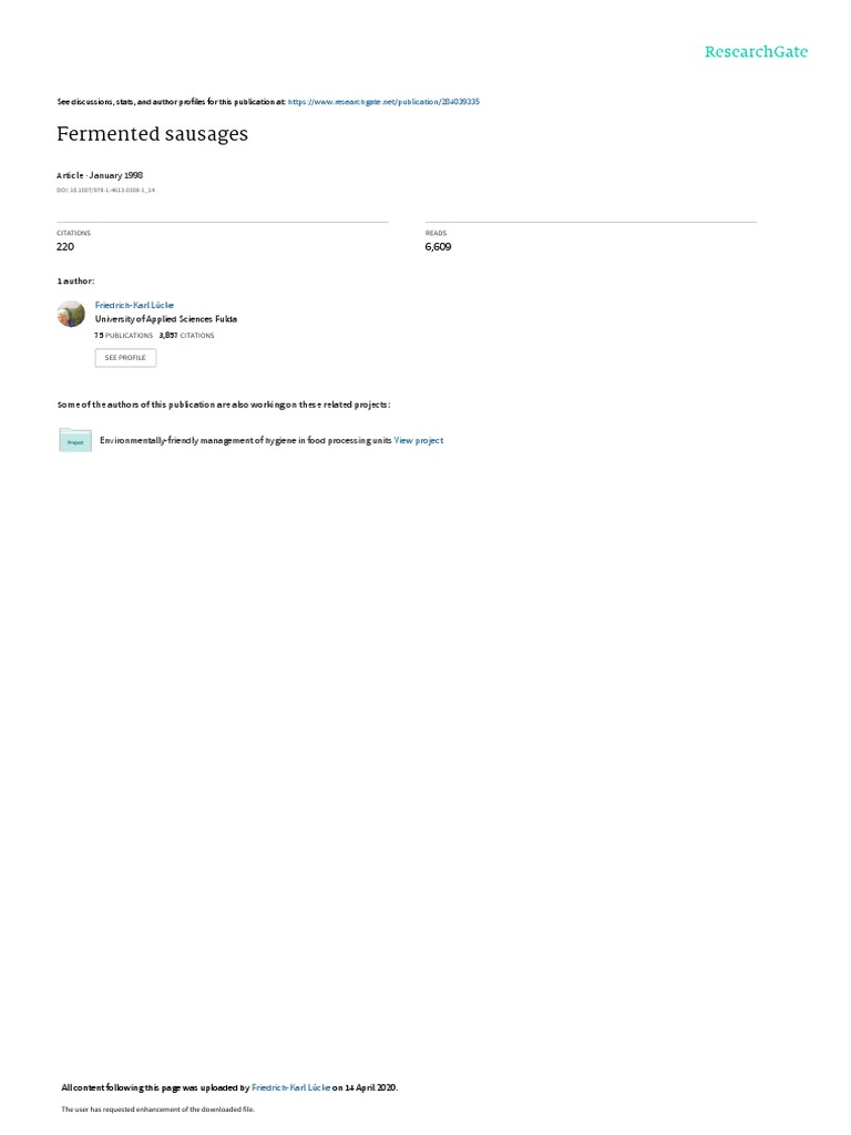 Fermented Sausages | PDF | Curing (Food Preservation) | Lactobacillus