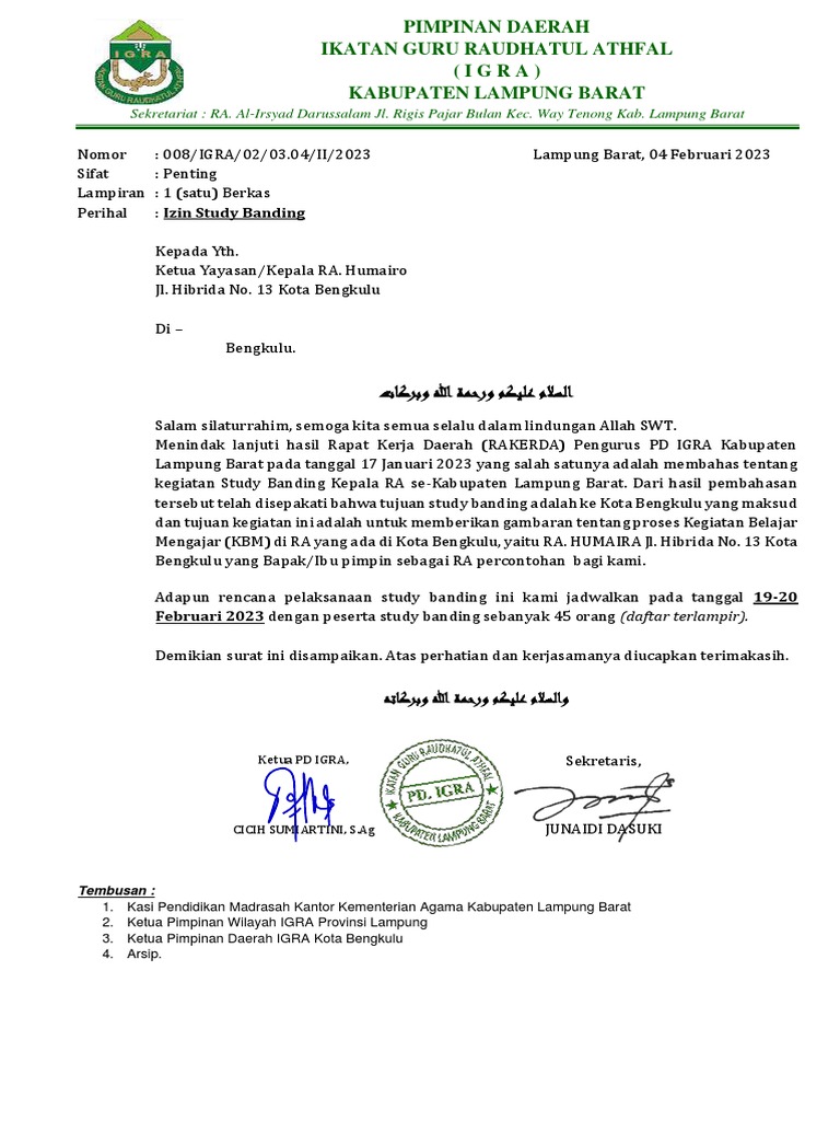 Surat Ijin Study Banding | PDF