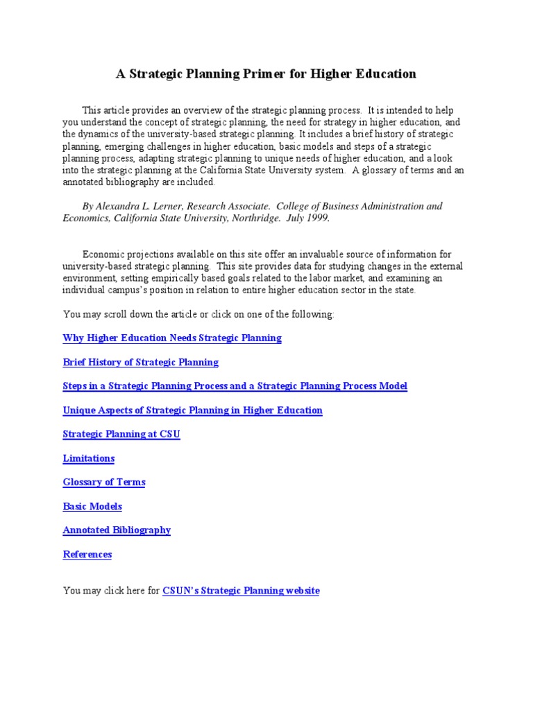 Strategic Planning in Higher Education | PDF | Strategic Management ...