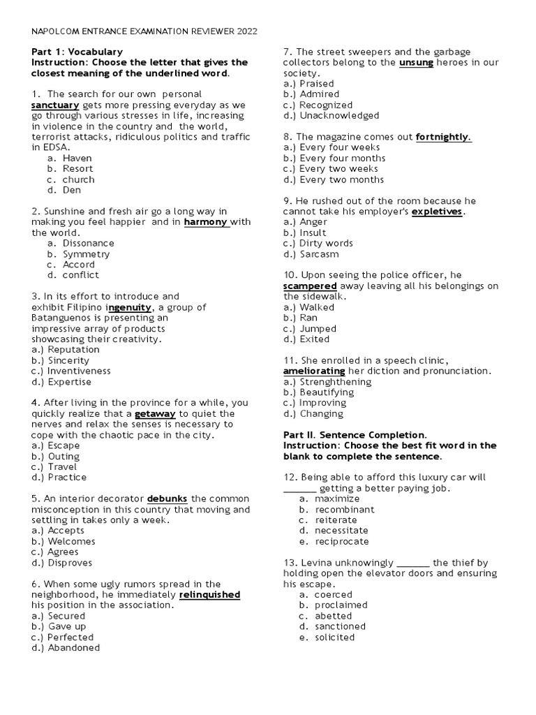 Napolcom Entrance Examination Reviewer 2022 | PDF