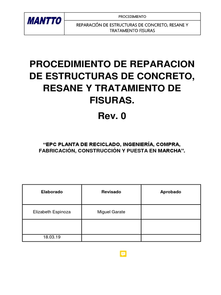 Procedimiento de Resane y Tratamiento de Fisuras Rev 0 (Revisado) | PDF ...