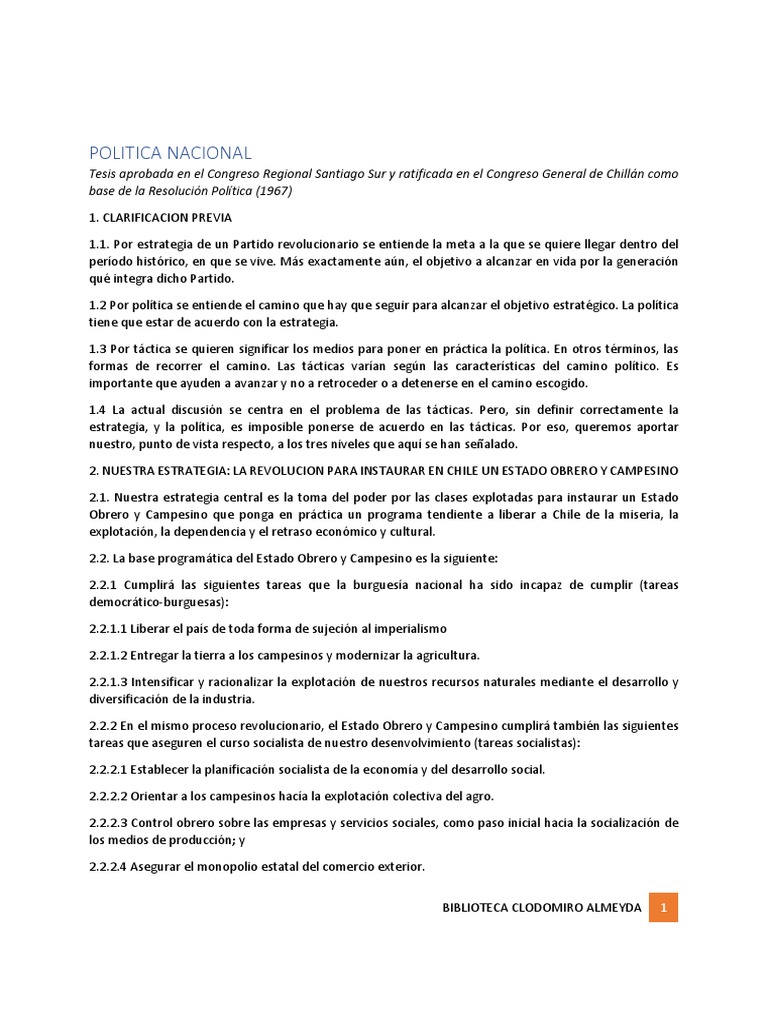 Documento Congreso Chillan 1967 | PDF