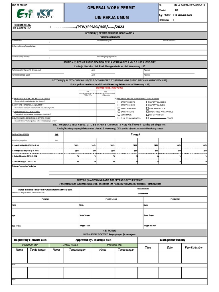 Izin Kerja Umum-ETI-INL | PDF