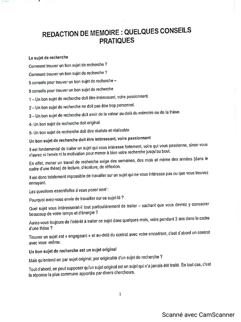 Support Du Cours Sur La Méthodologie de Rédaction de Mémoire. | PDF