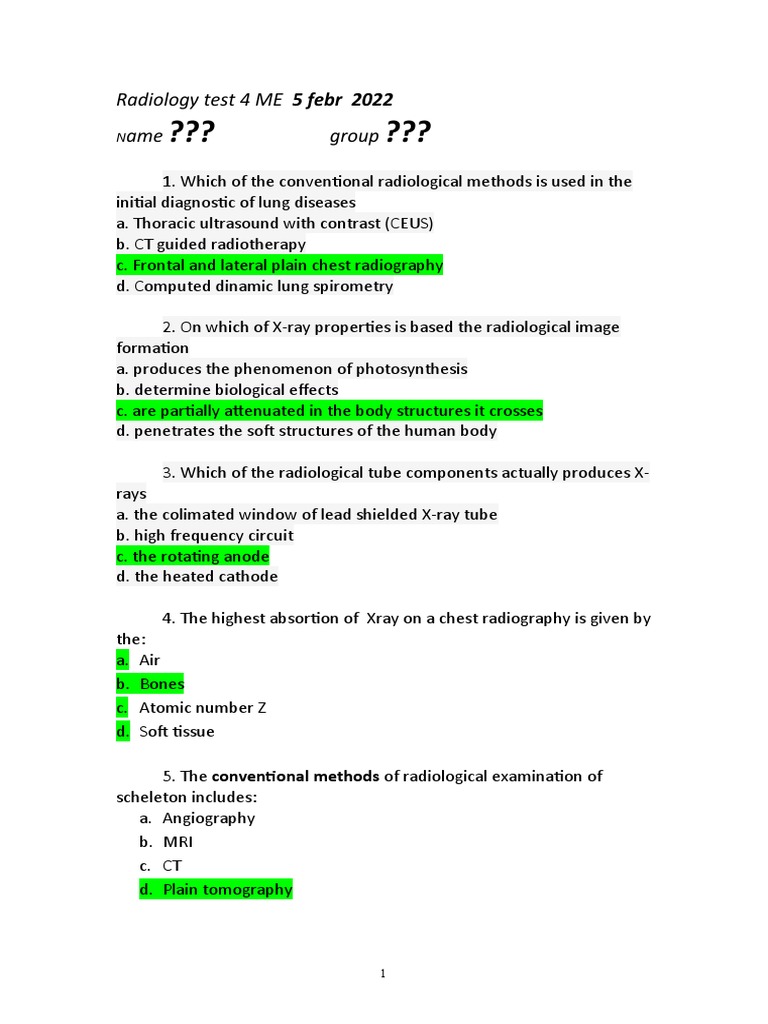 Radiology Test by | PDF | Radiology | Bone