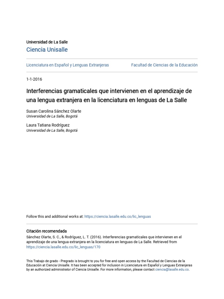 Interferencias Gramaticales Que Intervienen en El Aprendizaje de | PDF | Segundo lenguaje ...