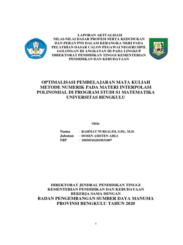 Optimalisasi Pembelajaran Mata Kuliah Metode Numerik Pada Materi ...