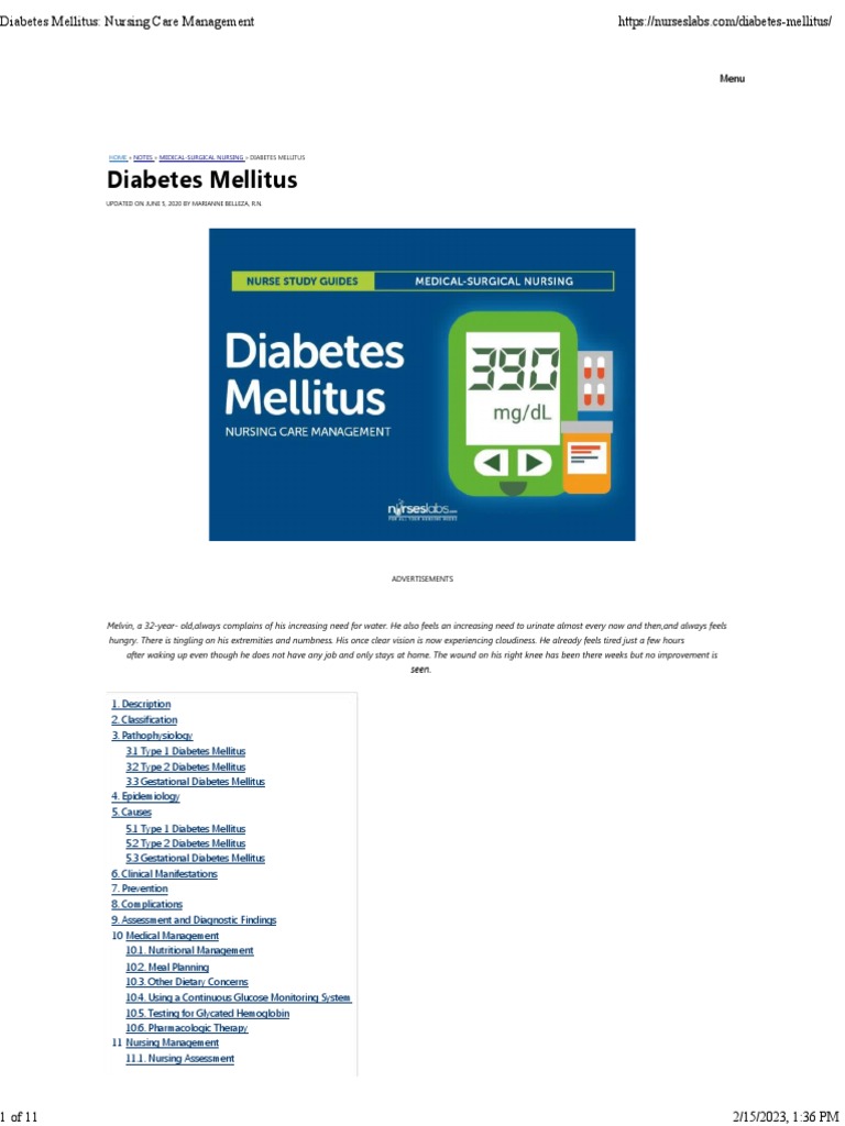 Diabetes Mellitus Nursing Care Management | PDF | Diabetes | Hypoglycemia