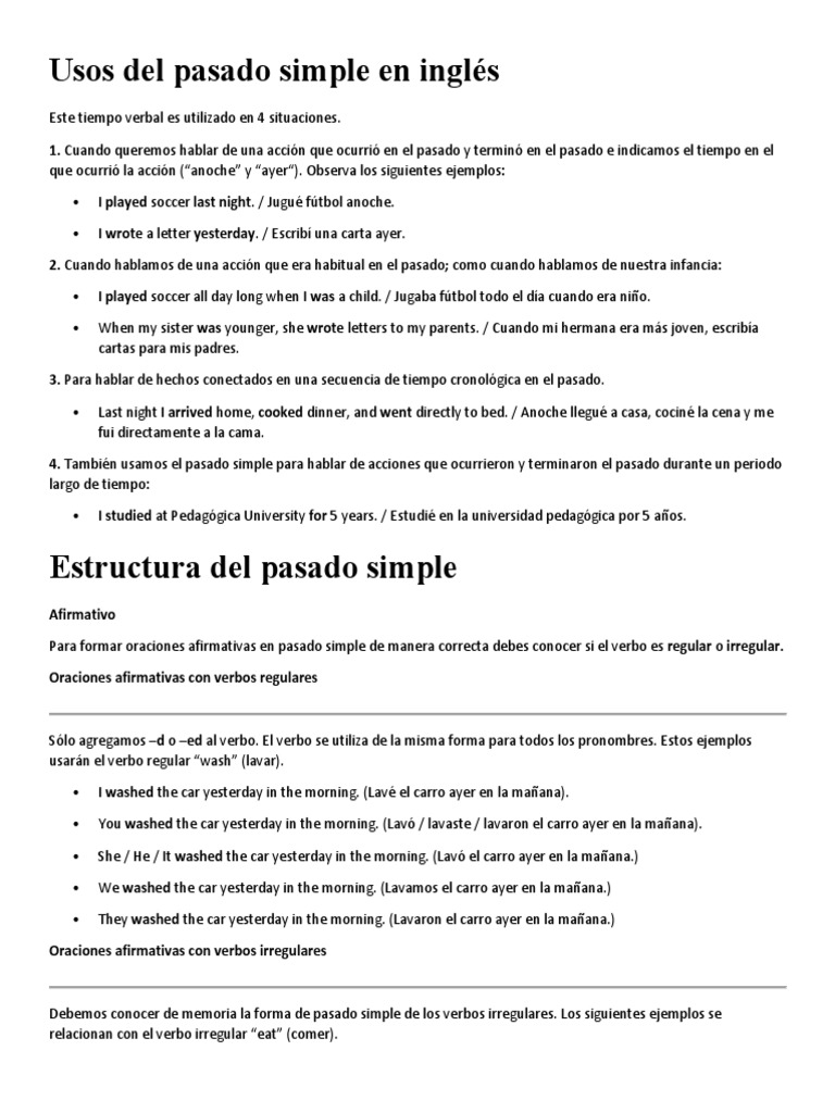Usos Del Pasado Simple en Inglés - 080310 | PDF | Verbo | Lingüística