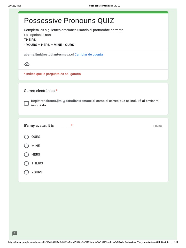 Possessive Pronouns Quiz Online | PDF | Linguistic Morphology ...