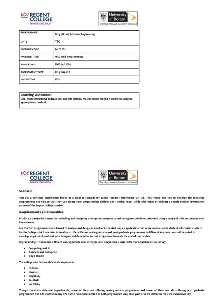 SWE5201 Advanced Programming - Assignment 1 | PDF | Theory | Argument