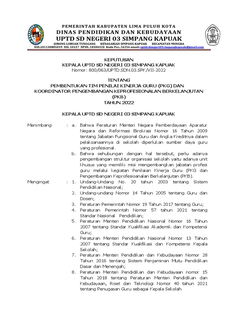 SK Tim PKG dan Koordinator PKB | PDF