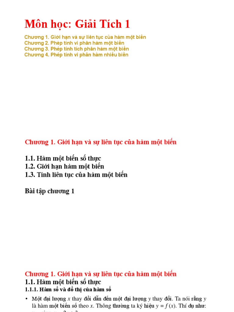 Gt1 Chuong 1 (Tuan 1-2-3-4) Giới Hạn Và Sự Liên Tục Của Hàm Một Biến | PDF