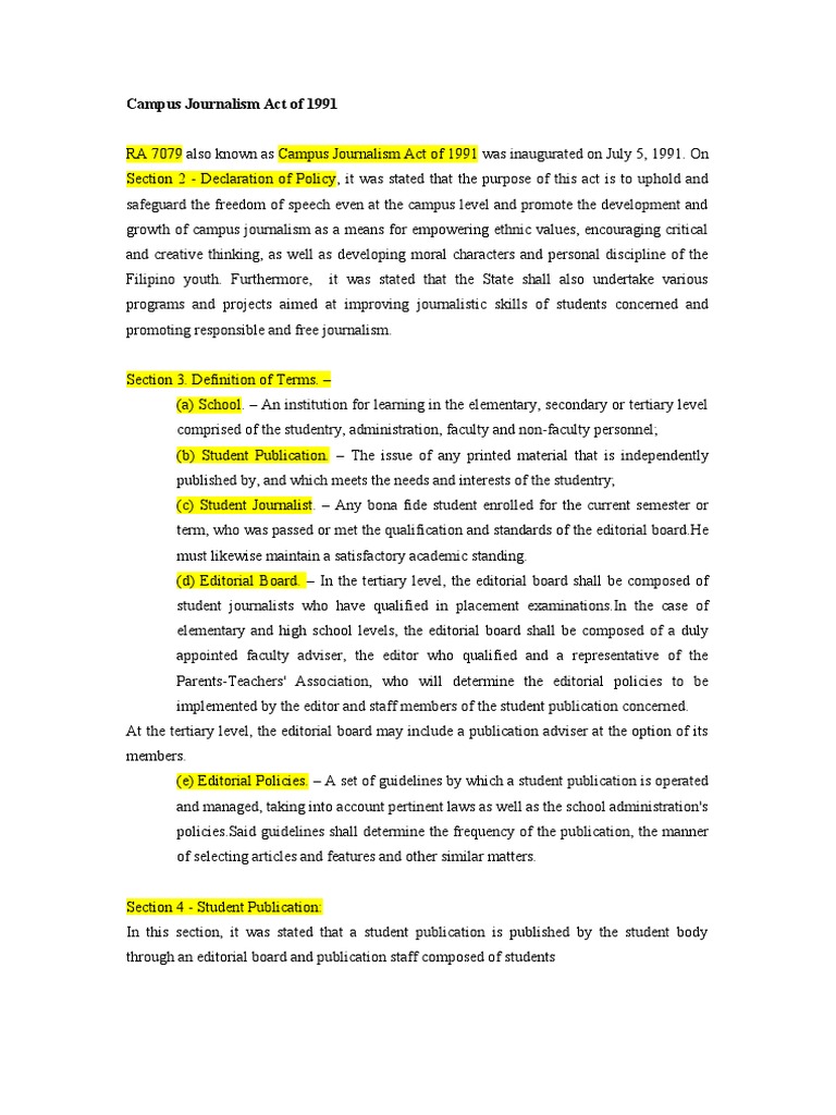 Campus Journalism Act of 1991 | PDF | Newspapers | Journalism