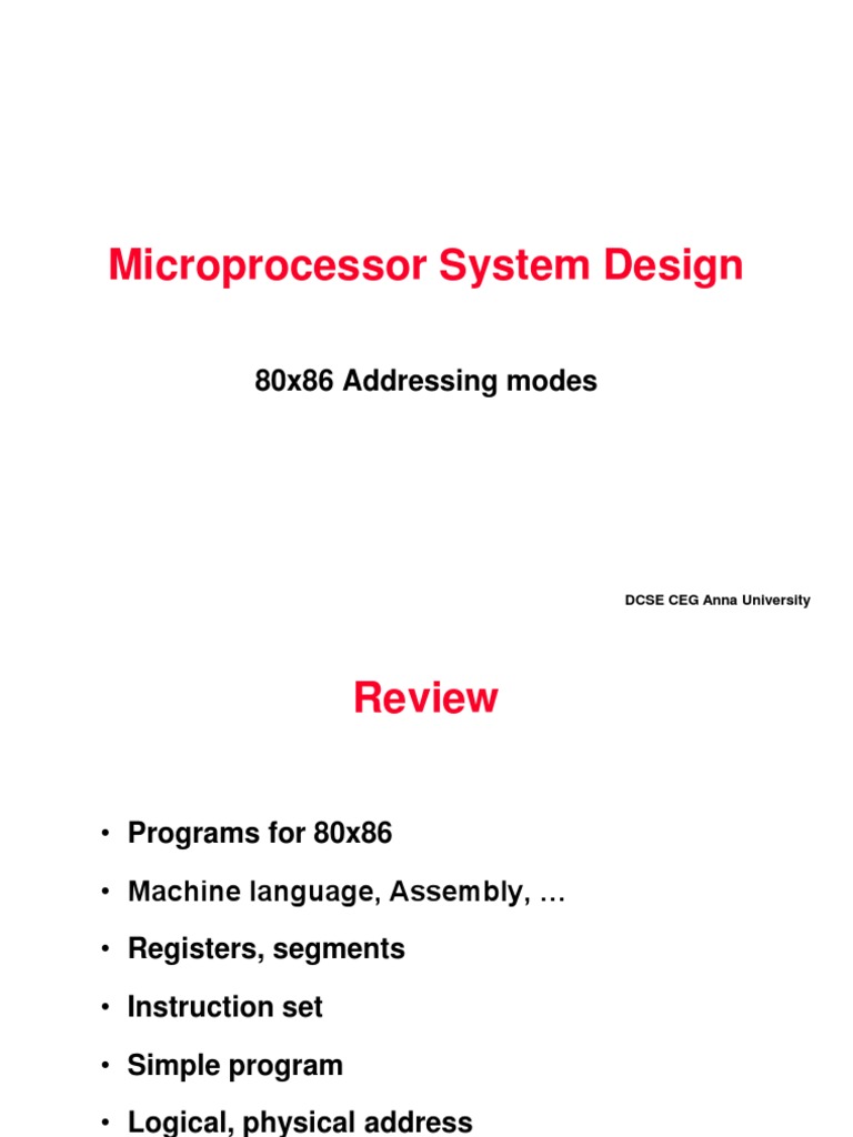 Microprocessor System Design 80x86 Addressing Modes Pdf Instruction Set Computer Engineering