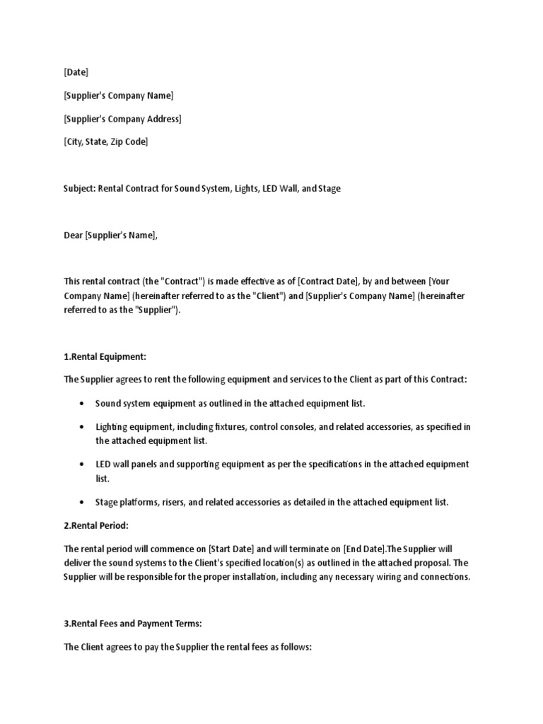 Sound System Rental Agreement Template | PDF | Renting | Breach Of Contract