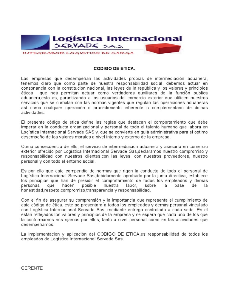 Codigo Etica | PDF | Logística | Comportamiento