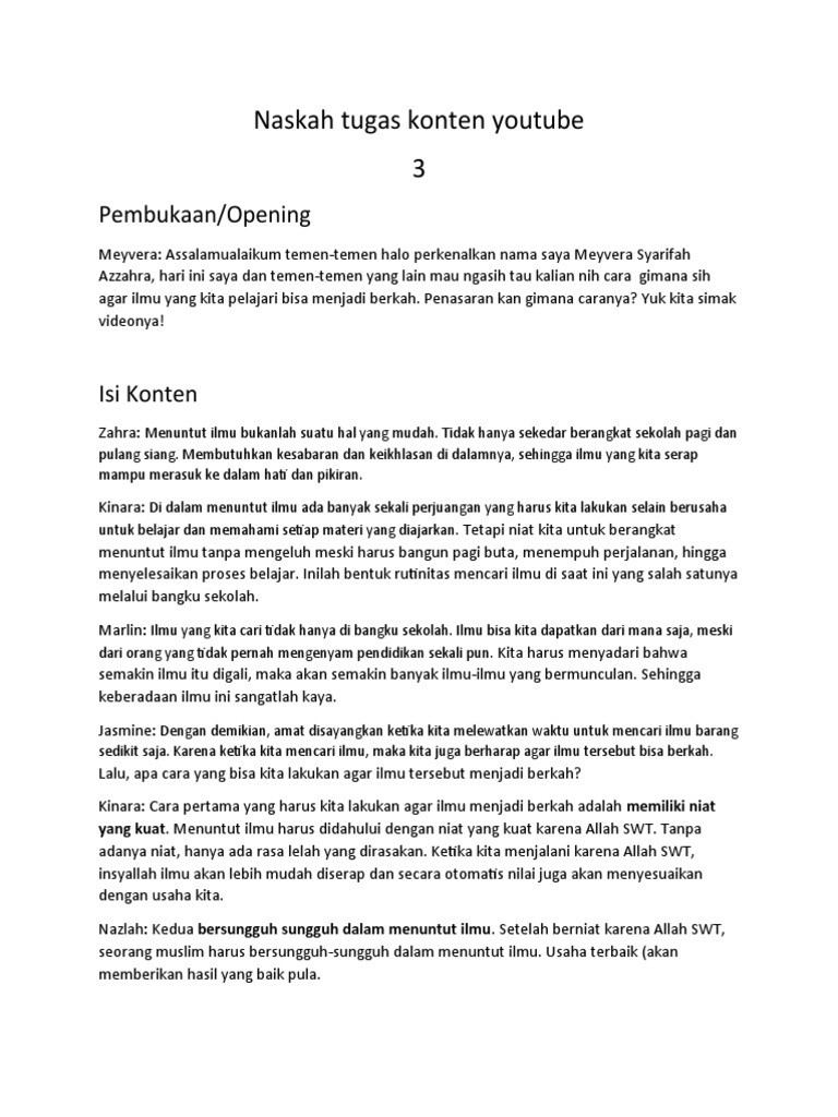 Naskah Tugas Konten Youtube | PDF