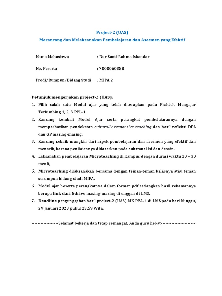 Template UAS Project-2-Merancang Dan Melaksanakan Pembelajaran Dan Asesmen-Final | PDF