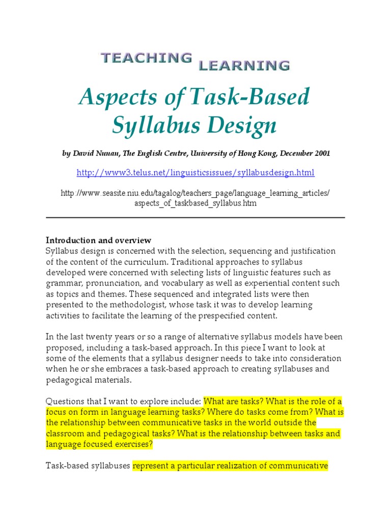 Eng 20 Task Based Syllabus | PDF
