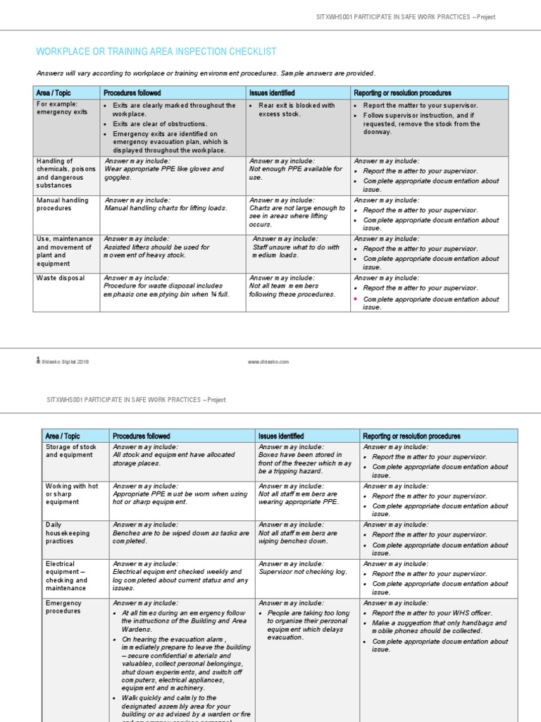 Assessment C - Inspection Checklist - ANSWER - V2-1 | PDF | Personal Protective Equipment ...