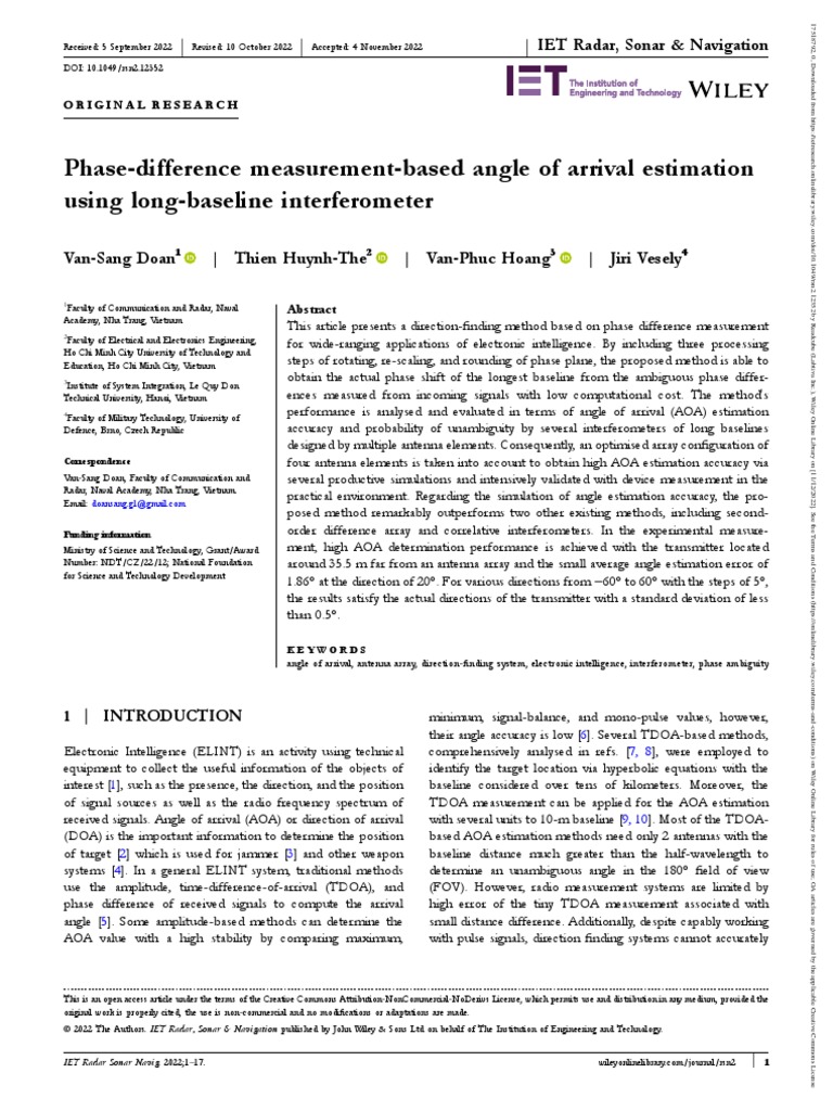 Phase Difference Measurement Based Angle of Arrival Estimation Using Long Baseline | PDF