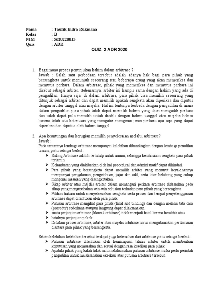 Jawaban Quiz Adr 2 2020 | PDF