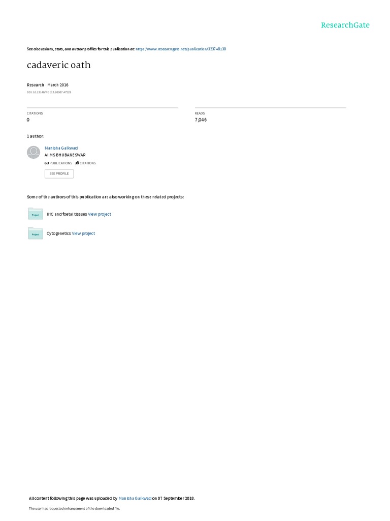 Gaikwuad 2017. Cadaveric Oath | PDF