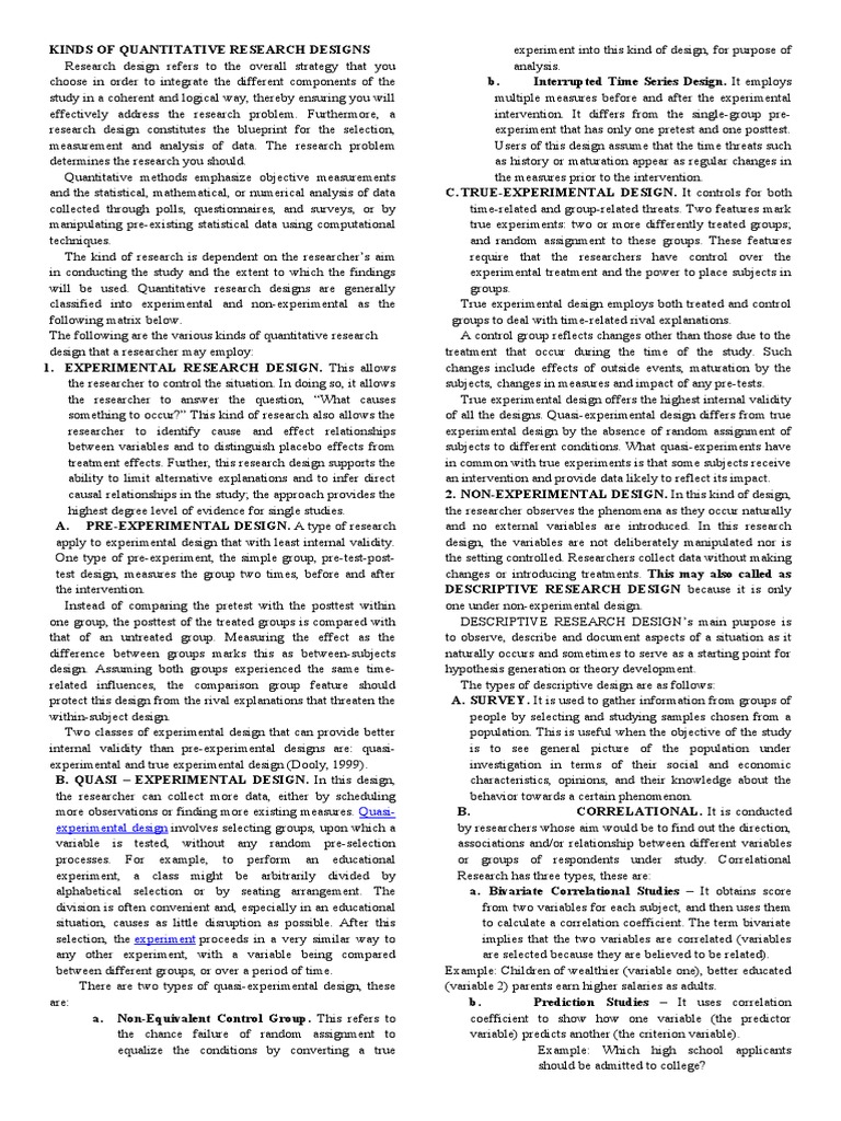 Kinds of Quantitative Research Designs | PDF | Experiment ... Kinds of Quantitative Research Designs | PDF | Experiment ...