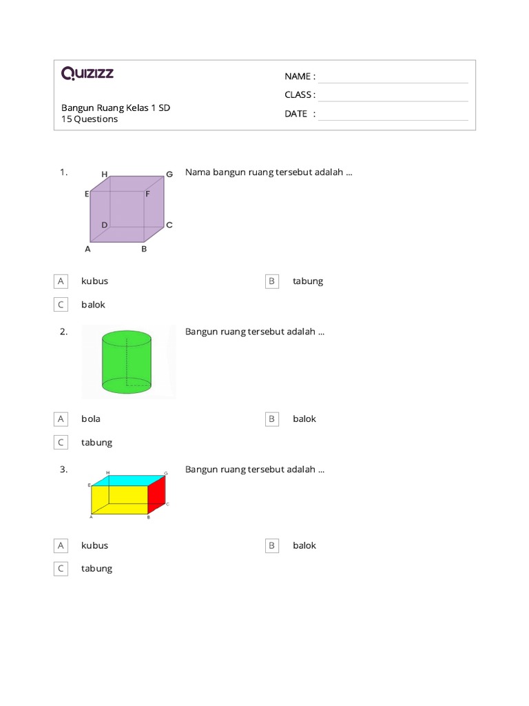 Soal Bangun Ruang Kelas 1 SD | PDF