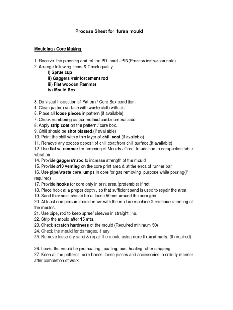 Furan Moulding Process Guide | PDF | Casting | Physical Sciences