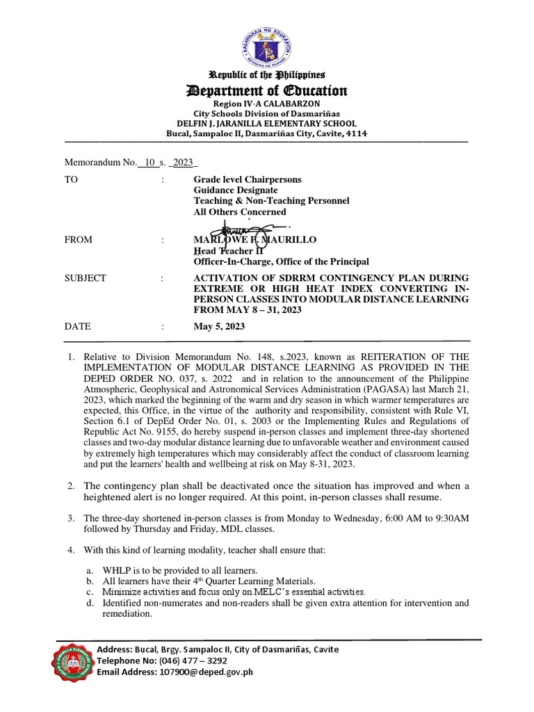 Heat Index Class Suspension Memo | PDF