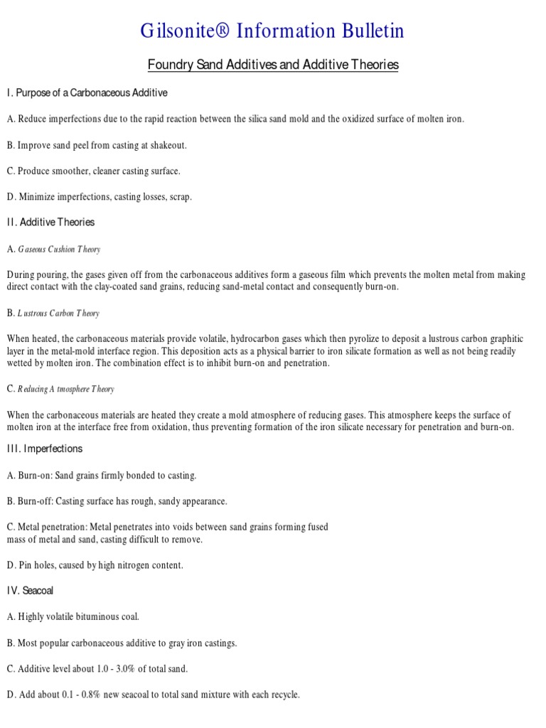 Foundry Sand Additives and Additive Theories | PDF | Iron | Casting ...