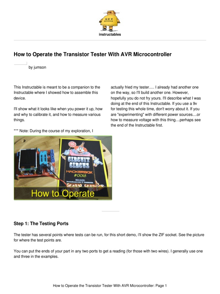 How To Operate The Transistor Tester With AVR Micr | PDF