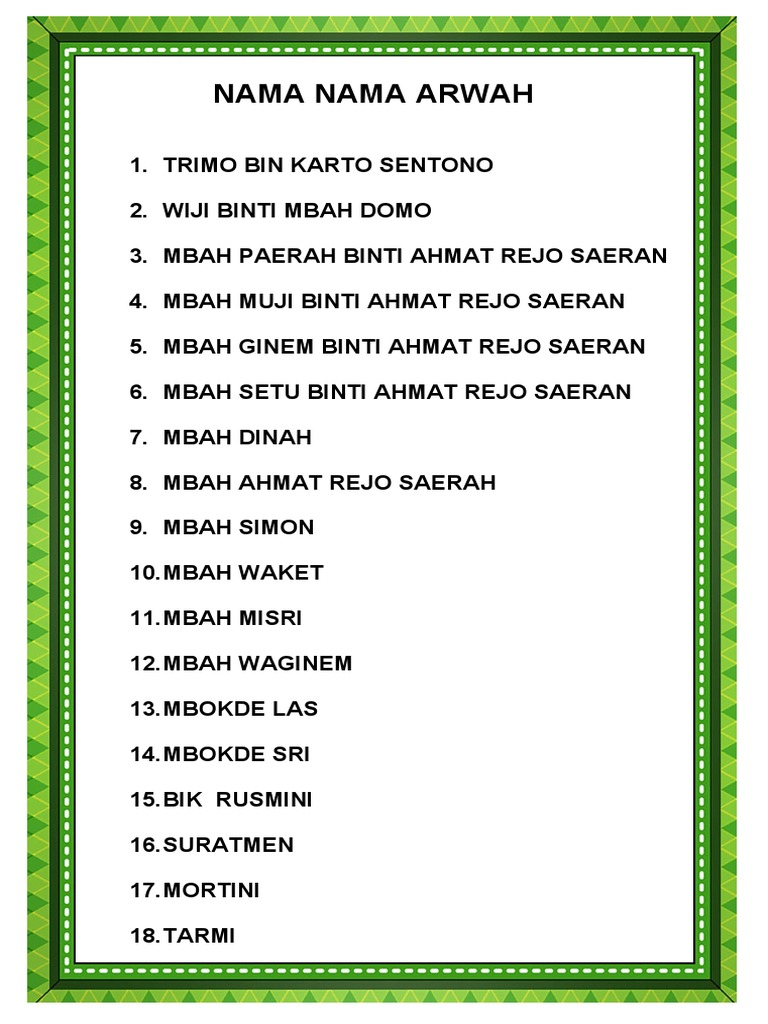 NAMA NAMA ARWAH | PDF